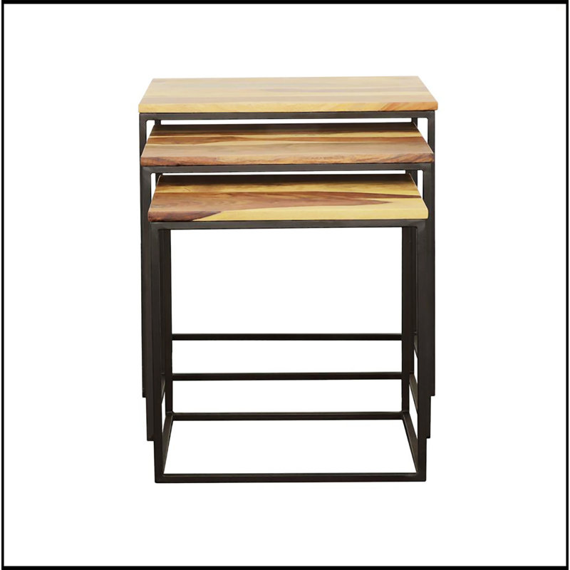 17 Stories Natural And Black 3-Piece Nesting Table | Wayfair